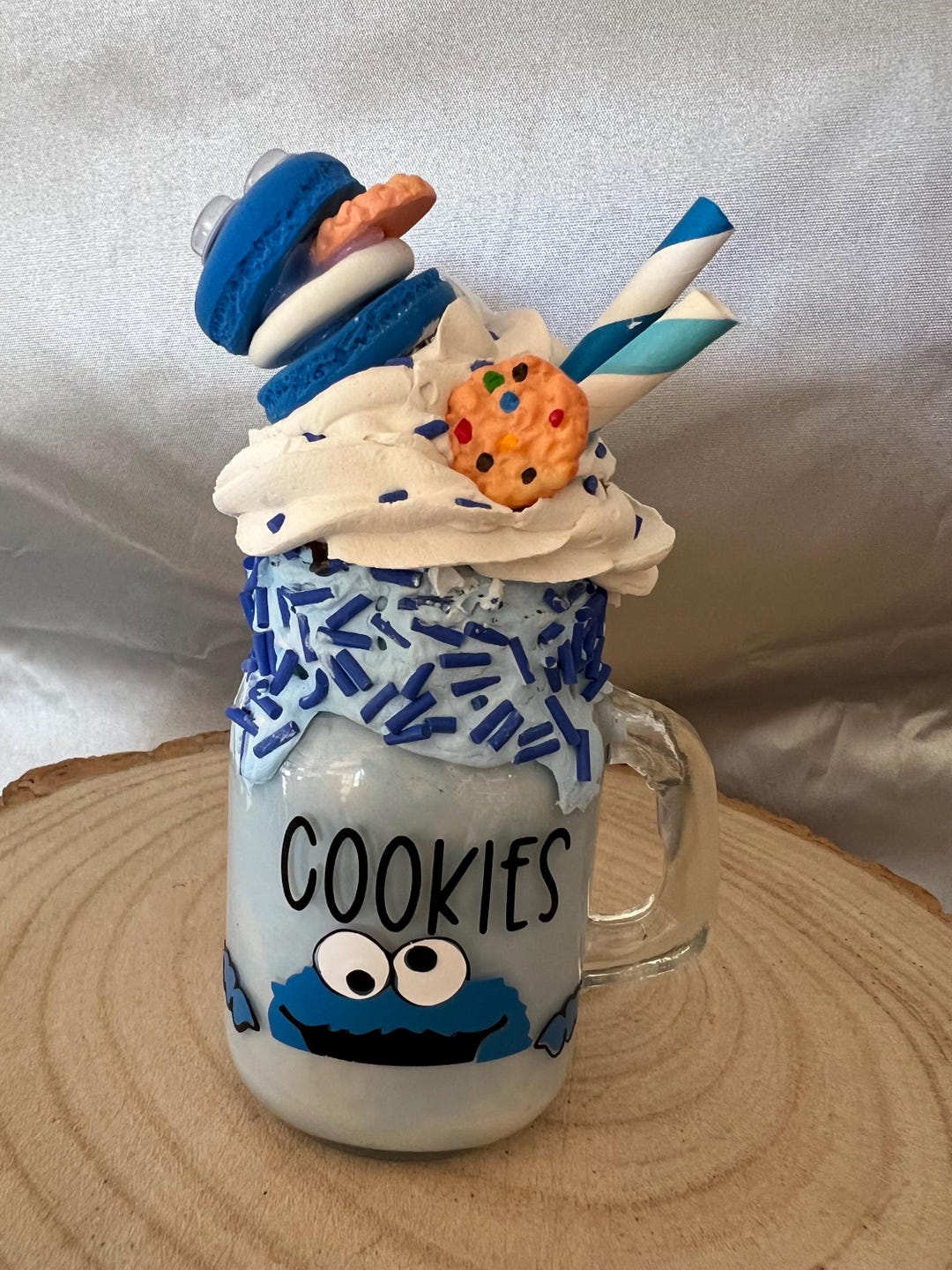 Fake Cookie Monster Mug Ice Cream Milkshake With Macroon & Cookies - Etsy