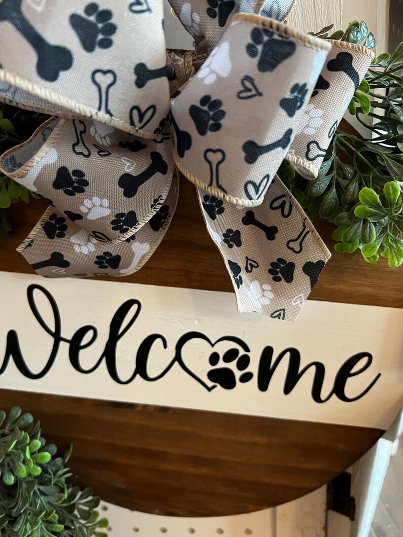 Wooden Welcome Dog Door Sign With Flowers & Bow - Etsy