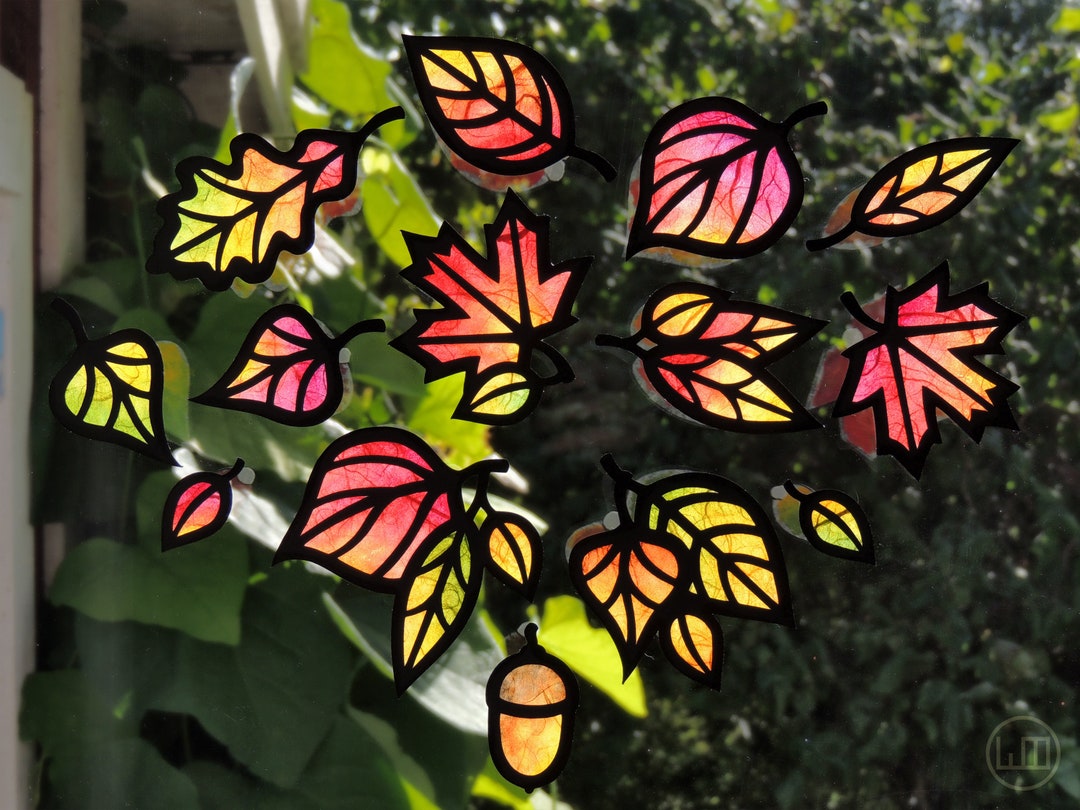 Autumn Leaves Papercraft Suncatcher - Dancing Leaves - 9 Leaves + 1 ...
