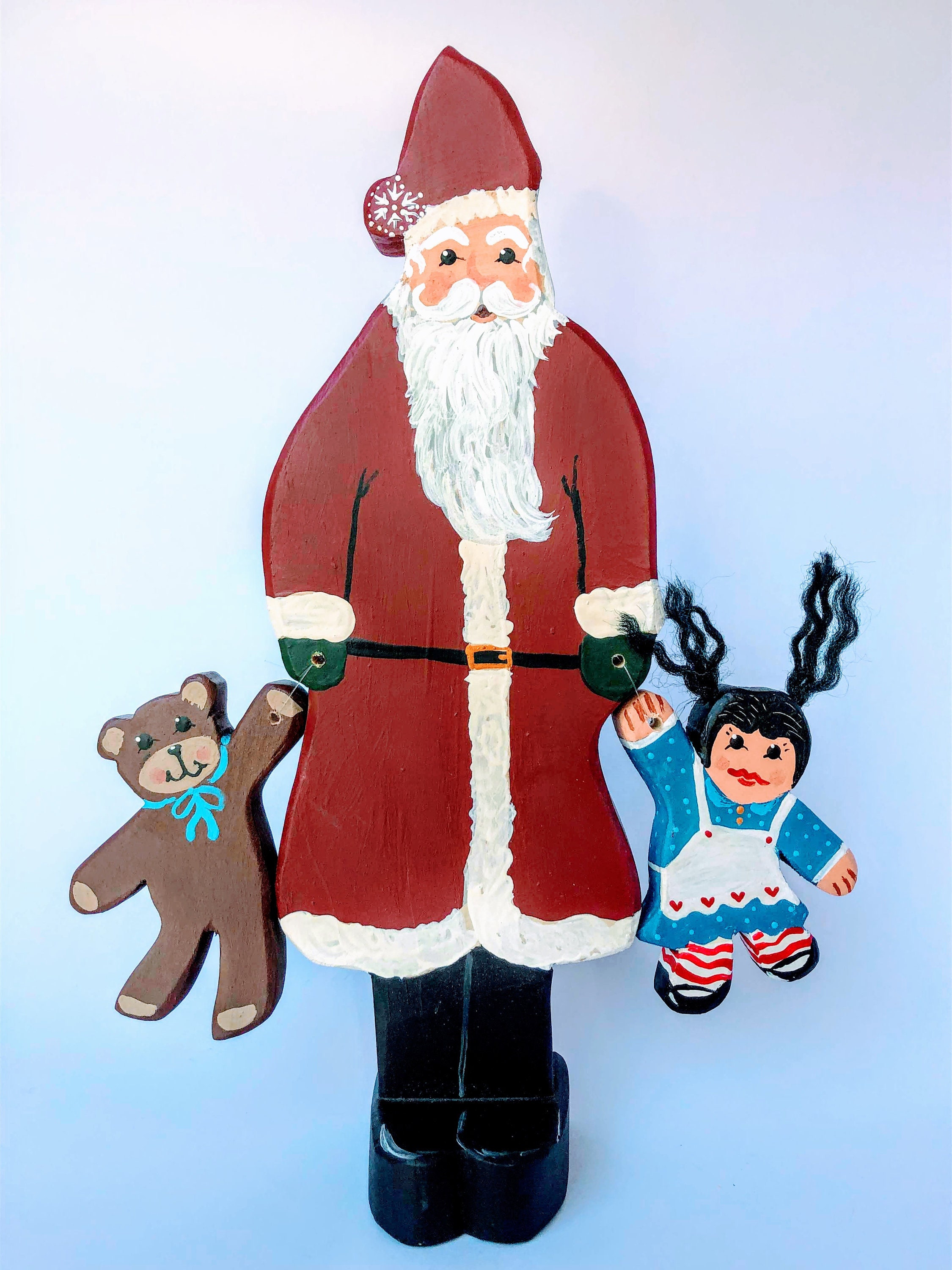 Tall Wooden Standing Santa Claus With Doll and Teddy Bear - Etsy