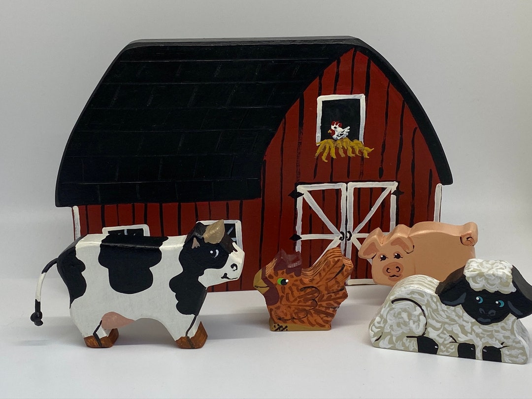 Farm Set With Barn - Farm Animals - Pig, Chicken, Cow, Sheep - Barnyard ...