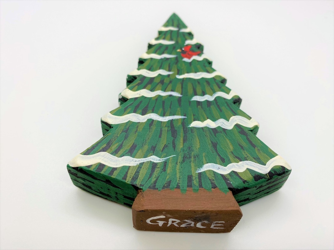 5 to 6" Wooden Snowy Standing Fir Trees With Cardinal, Squirrel or Owl ...