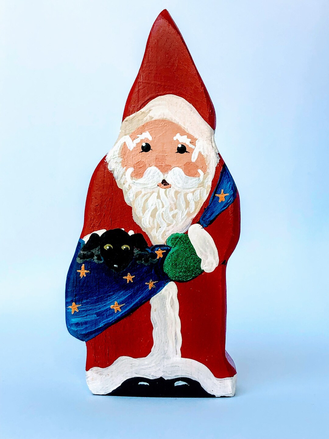 Wooden Standing Santa Claus With Puppy in Sash - Christmas Decoration ...