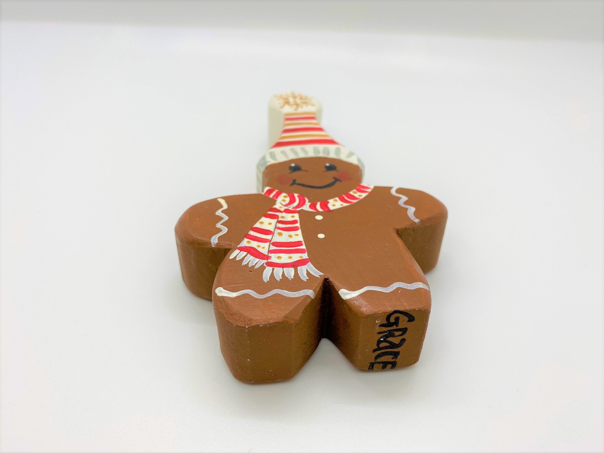 Standing Wooden Gingerbread Man With Tall Hat and Scarf - Christmas ...
