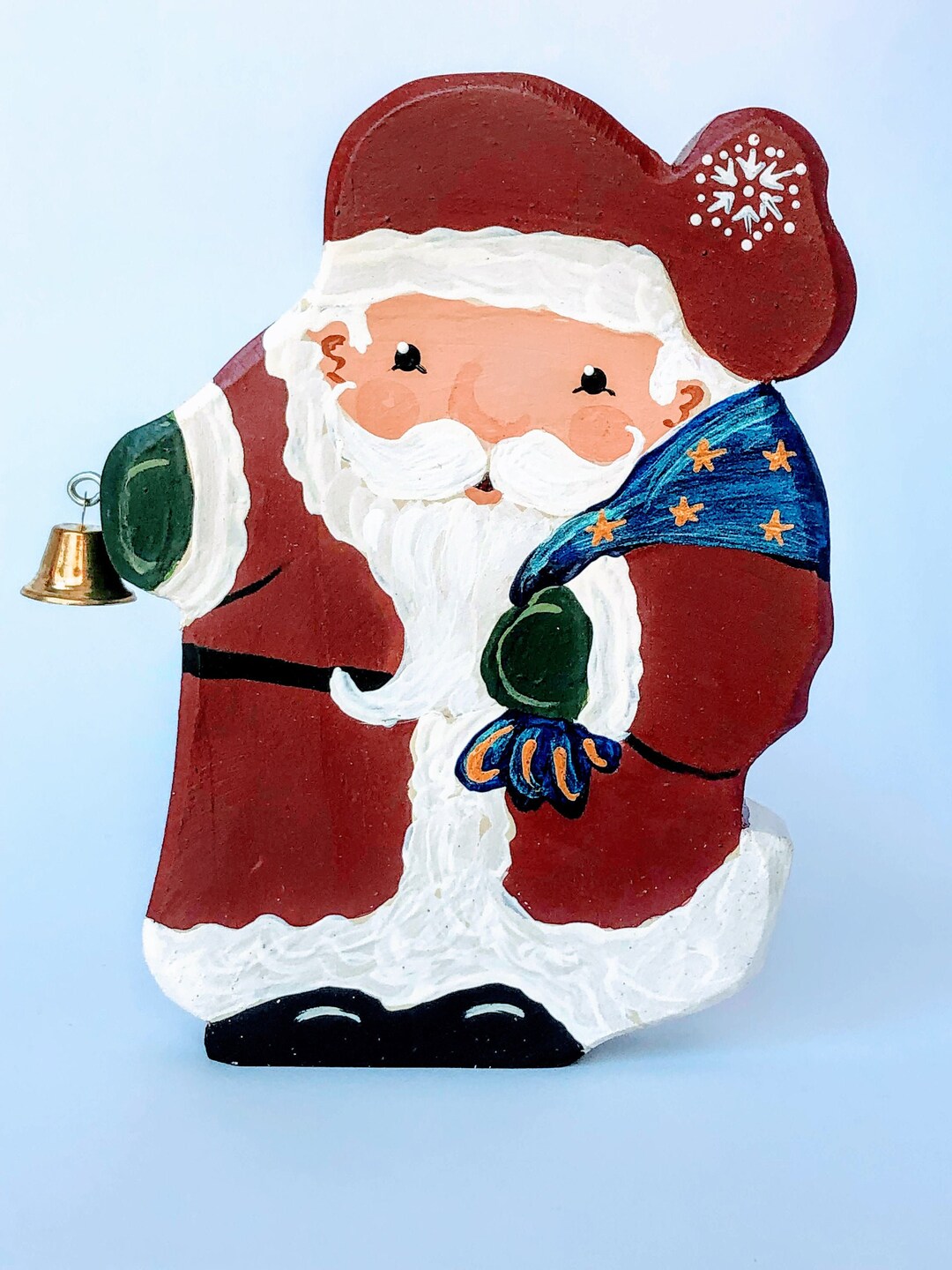 Wooden Standing Santa Claus With Bell - Christmas Decor Gift - Etsy