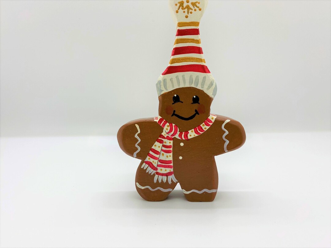 Standing Wooden Gingerbread Man With Tall Hat and Scarf - Christmas ...