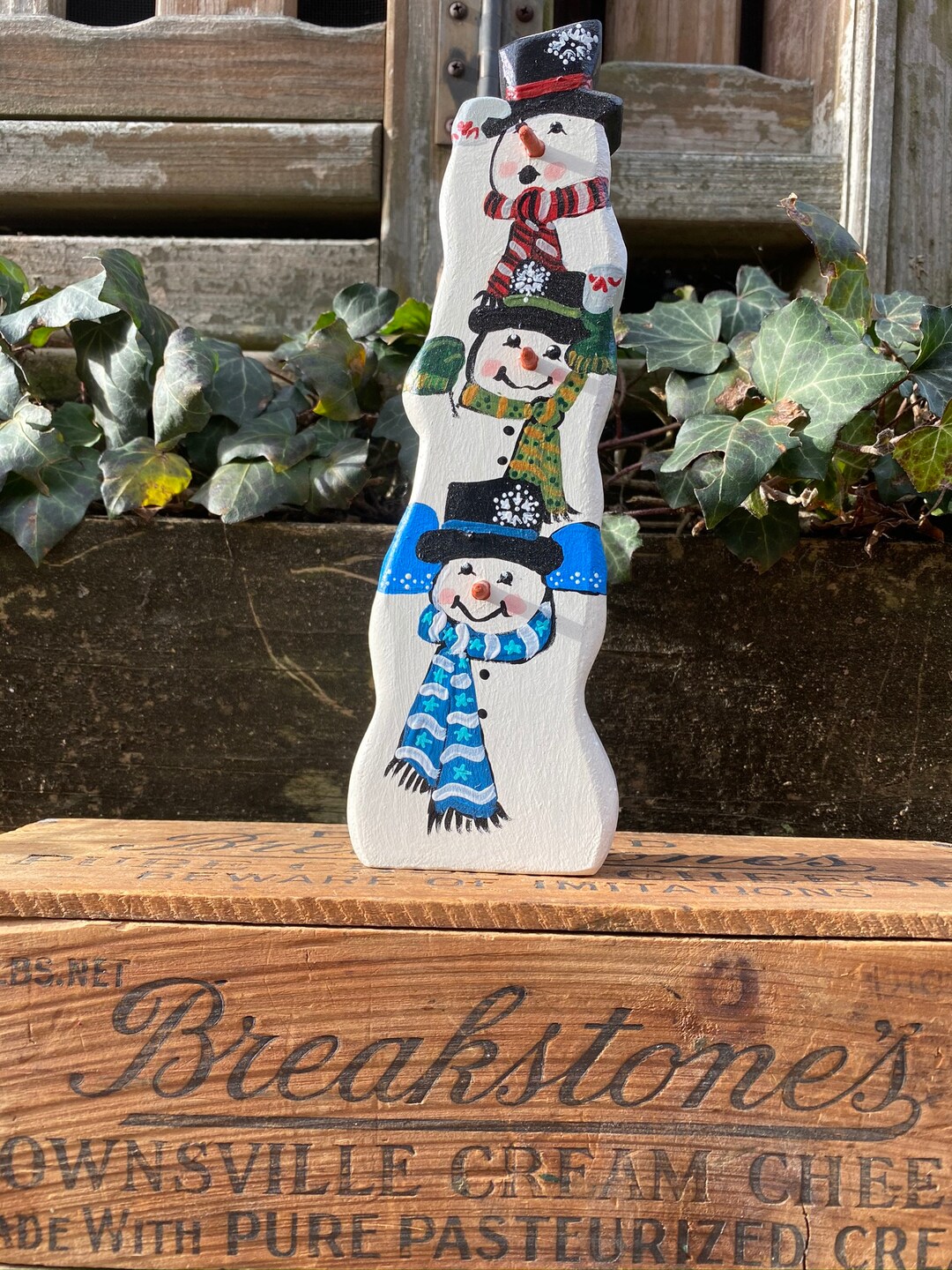 Wooden Snowman Tower - Three Small Stacked Snowmen (one Piece ...