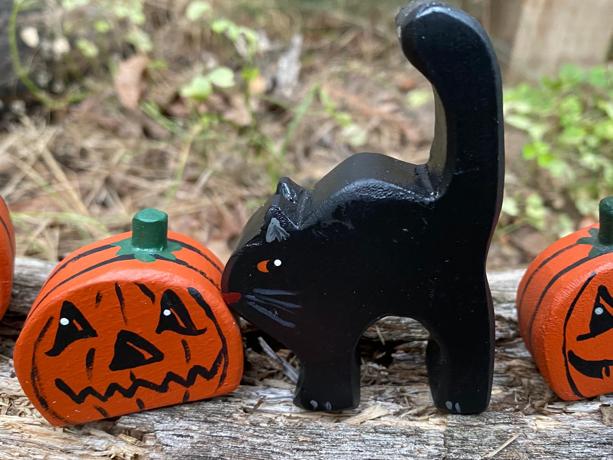 Black Cat and Jack-o-lantern Set 4 Pumpkins Halloween - Etsy