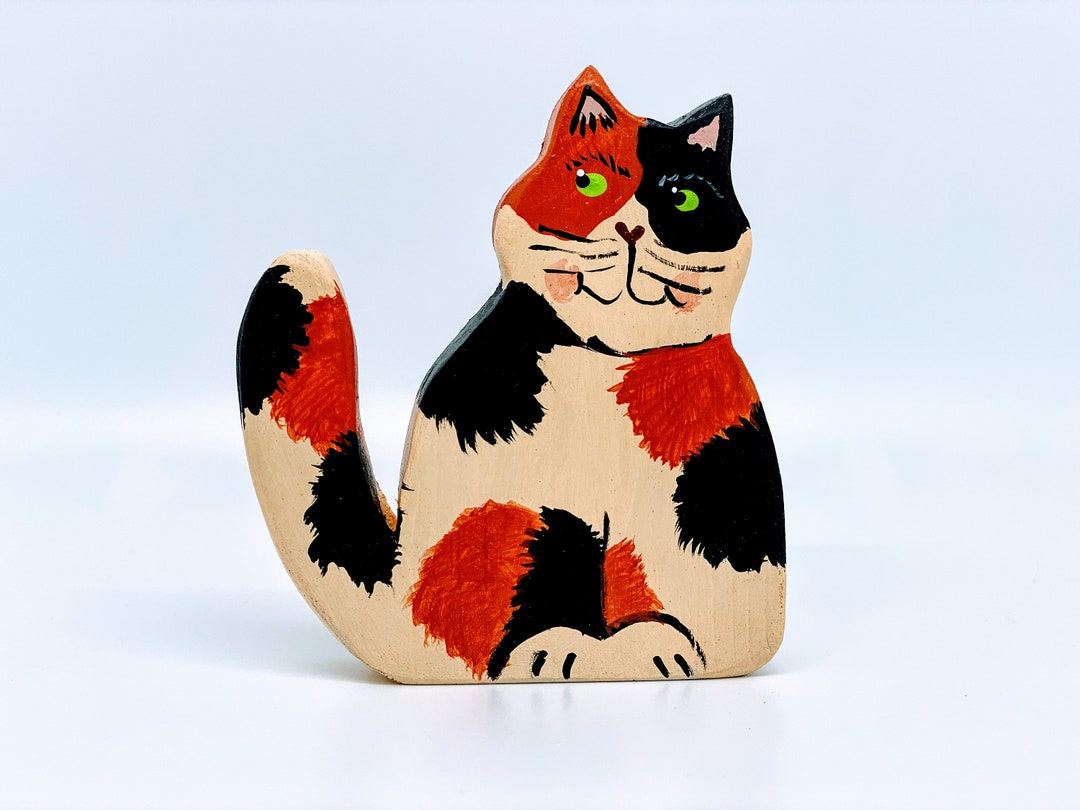 Sitting Wooden Calico Cat shelf Cat Decoration Kitty Decor - Etsy