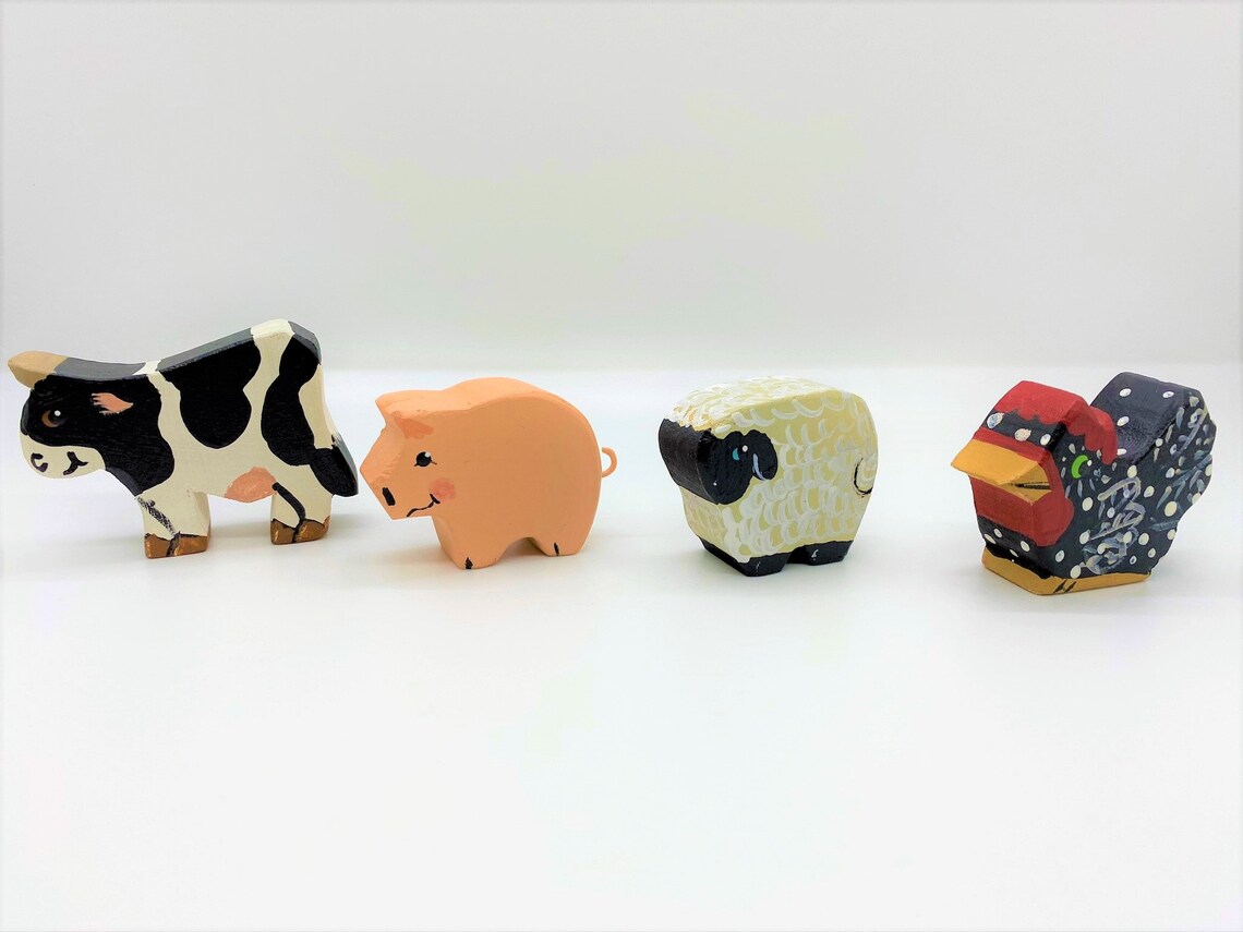 Small Set of 4 Farm Animals Pig Chicken Cow Sheep | Etsy