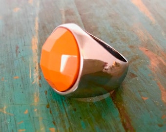 Ring Rings Lucite Orange Clear Heart Lot 3 Piece - Etsy