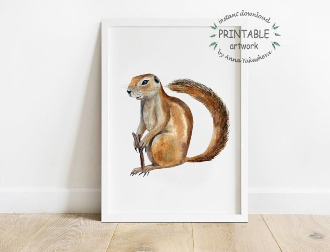 Digital Watercolour Xerus Print, Woodland Printable Wall Art, Forest ...