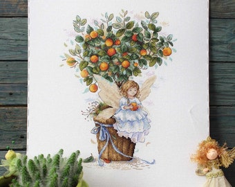 Lemon Fairy Counted Cross-stitch Kit on Aida 18 Count Canvas. | Etsy