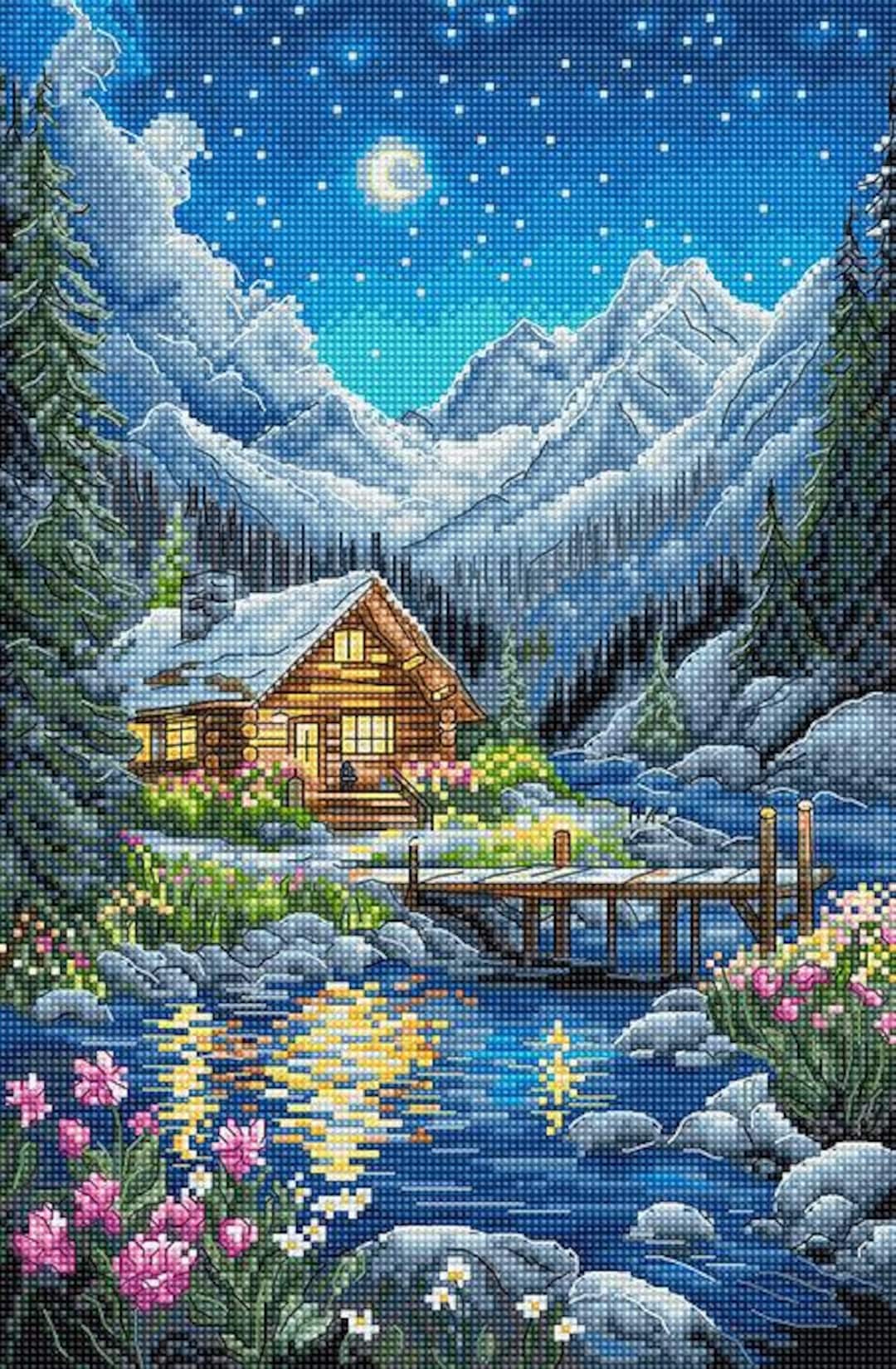 Moonlight Night - Cross-stitch Kit on Aida 16 Count Canvas. USA ...