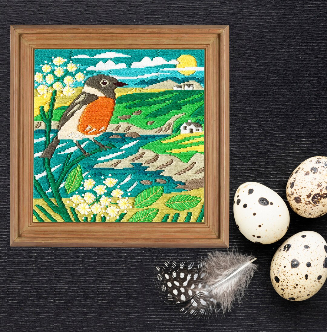 Counted Cross-stitch Kit on Aida 22 Count Canvas - Stonechat. Bird ...