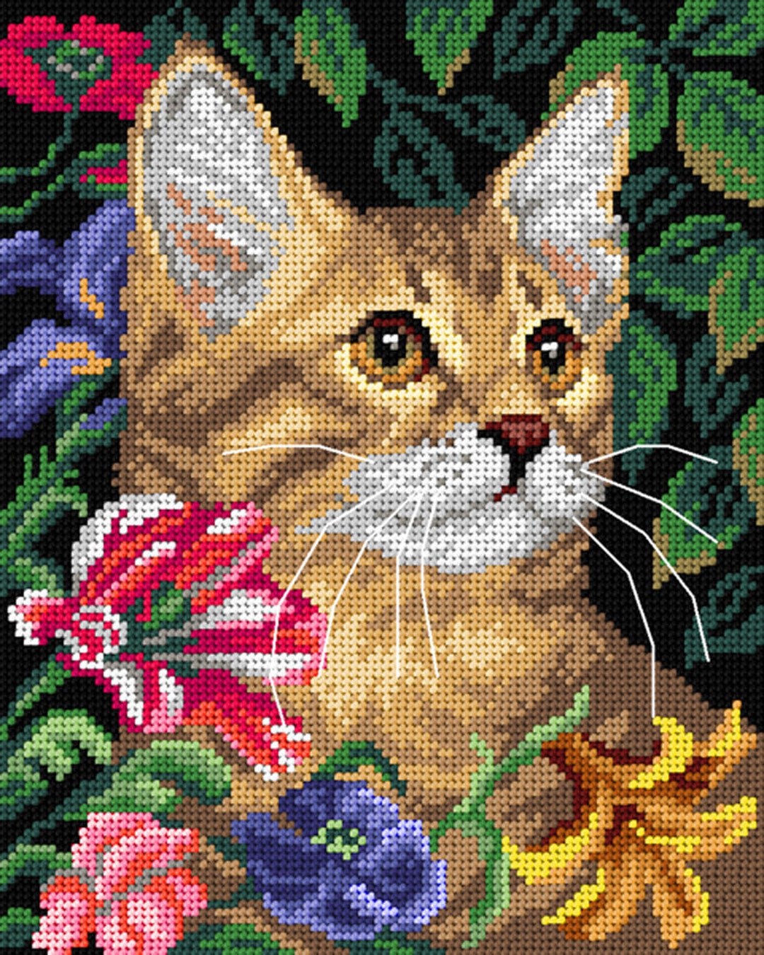 Gobelin Canvas for Halfstitch Without Yarn. Cat and Flowers. by ...