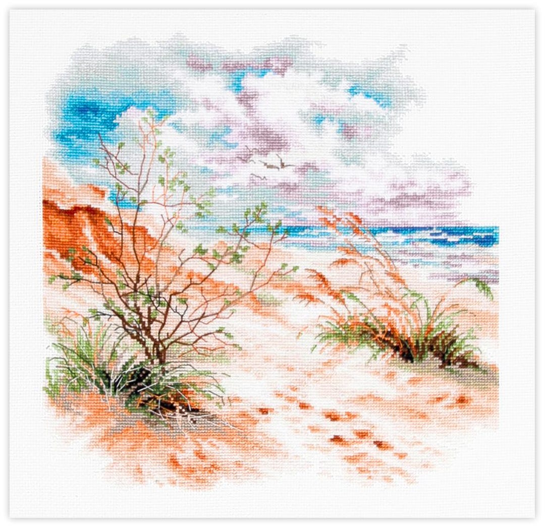 Counted Cross Stitch Kit - Sea Dunes. Ocean Beach Embroidery Pattern ...