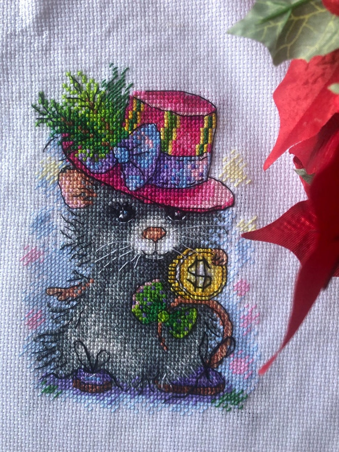 Mouse Cross Stitch Kit. Mouse With Hat & Coin Cross Stitch Pattern on ...