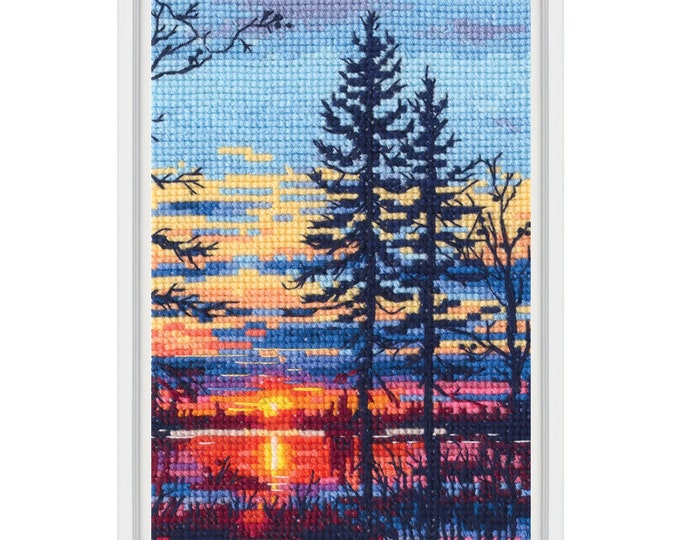 When the Sun Goes Down Cross Stitch Kit on Aida 16 Сount Canvas. Sunset ...