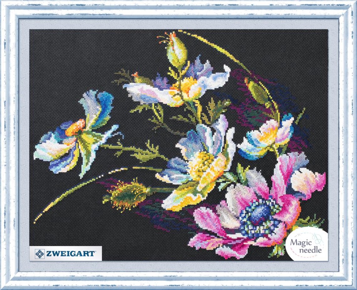 The Secret of Anemones - Counted Cross-stitch Kit. Floral Pattern on ...