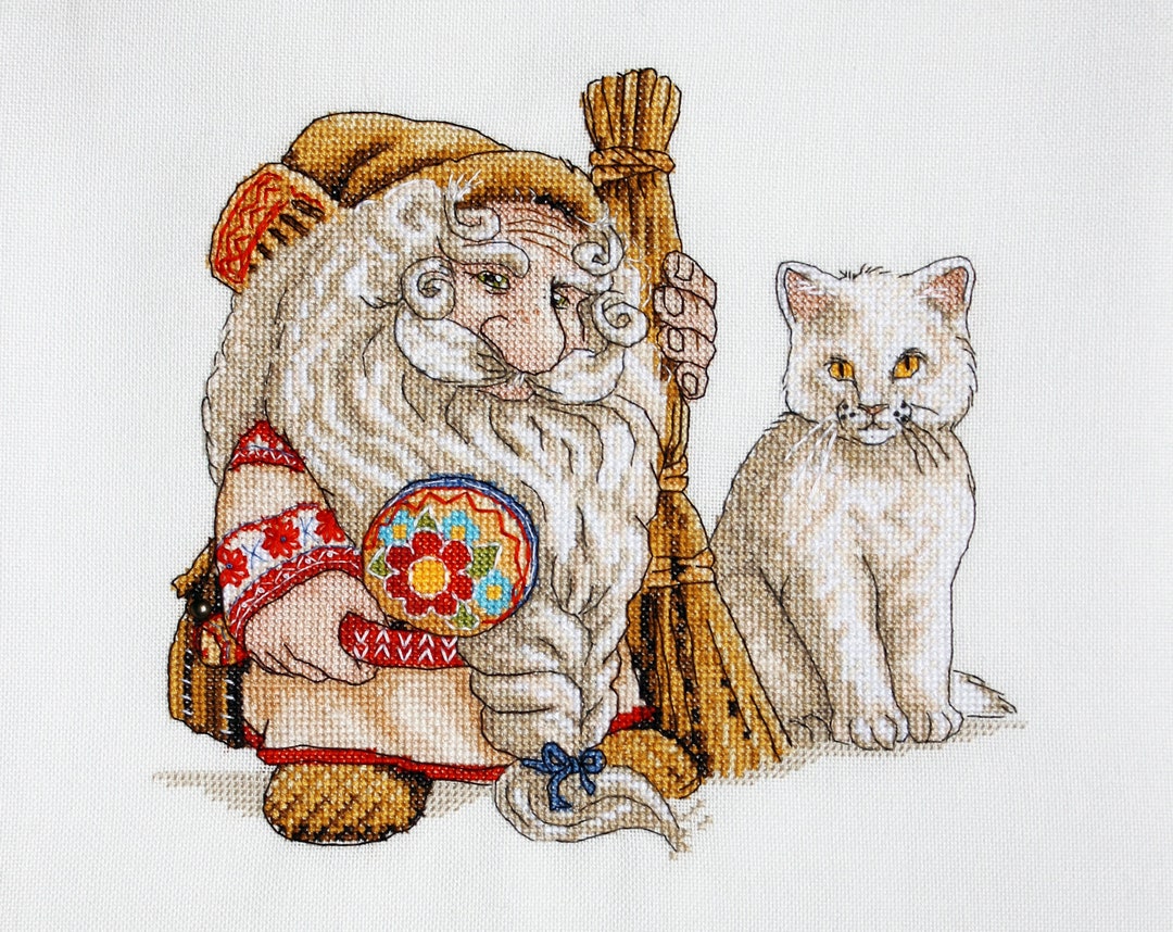 Dwarf and Cat Cross Stitch - Counted Cross-stitch Kit on Aida 27 Count ...