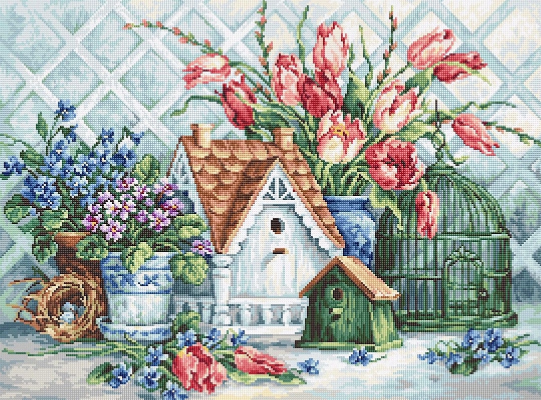 Cross Stitch Kit - Quaint Little. Embroidery Pattern on Aida 18 Count ...