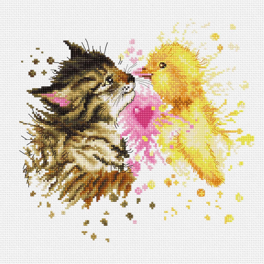 Cat and Duck Cross Stitch Kit. Kitten Cross Stitch Pattern With Floss ...
