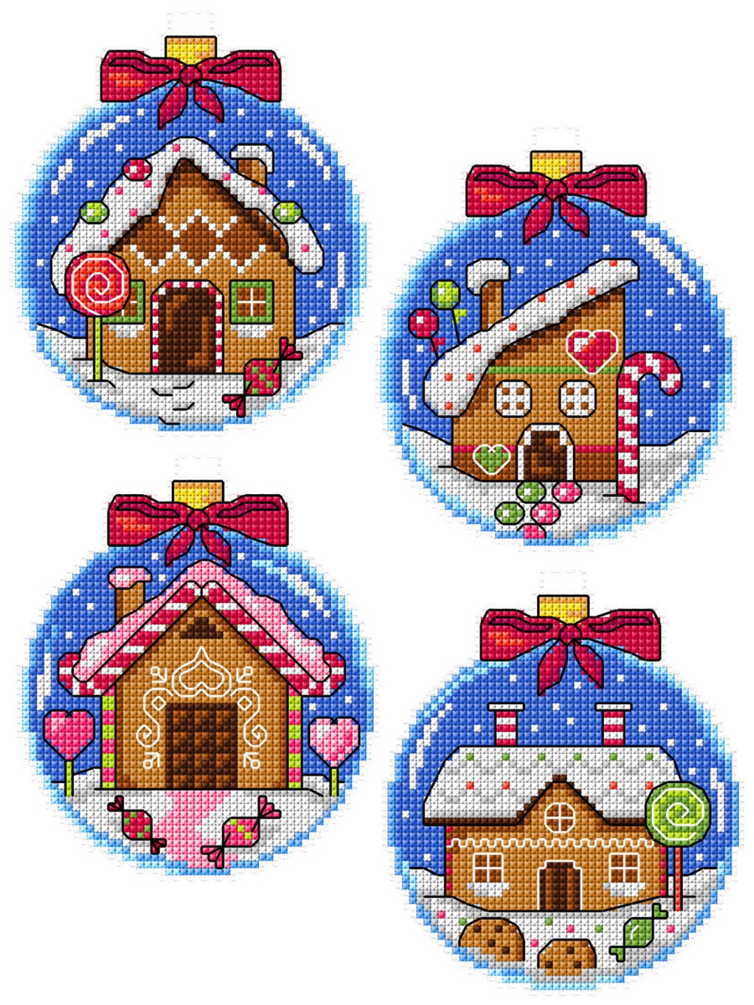 Gingerbread Houses Baubles Dark Blue - Plastic Canvas Cross Stitch Set ...