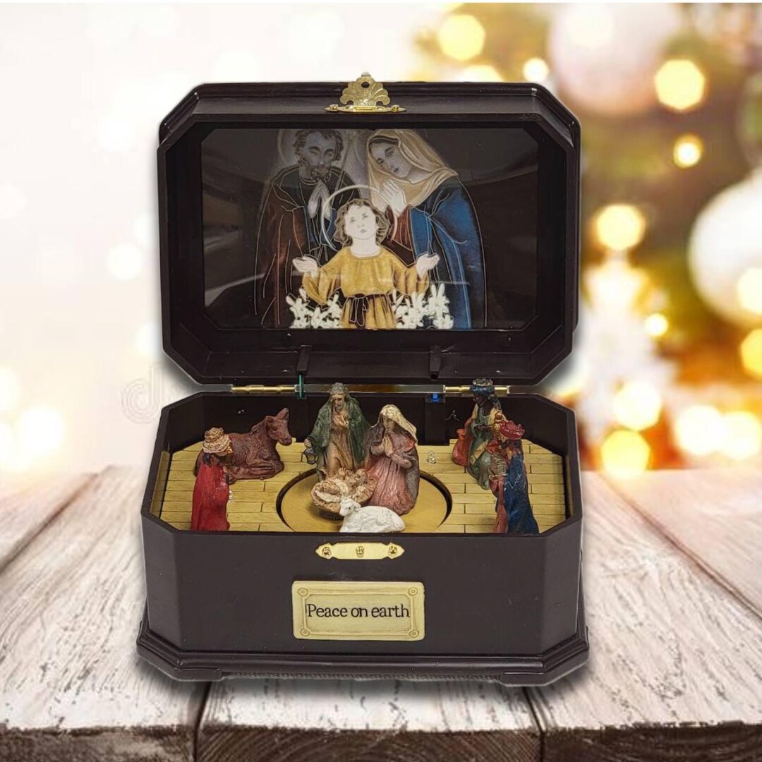 Nativity Scene Keepsake Box. Holy Family Display With LED Lights ...
