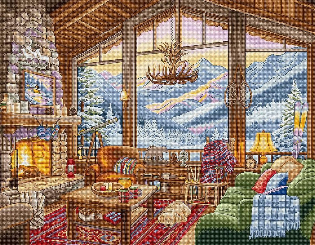Cross-stitch Kit on Aida 16 Count Canvas - Winter Lodge. USA Shipping ...