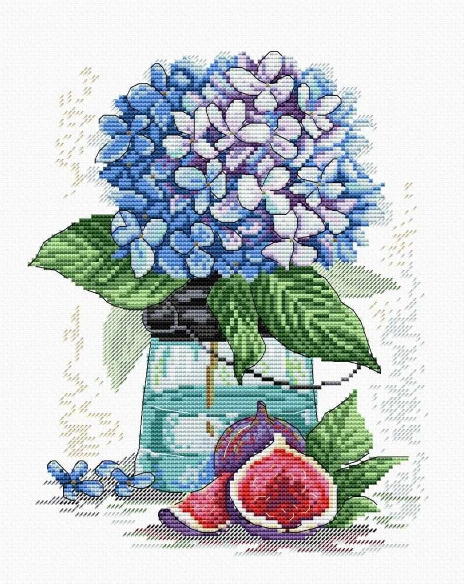 Hydrangea Cross Stitch Kit. Blue Flower Cross Stitch Pattern. Flower in ...