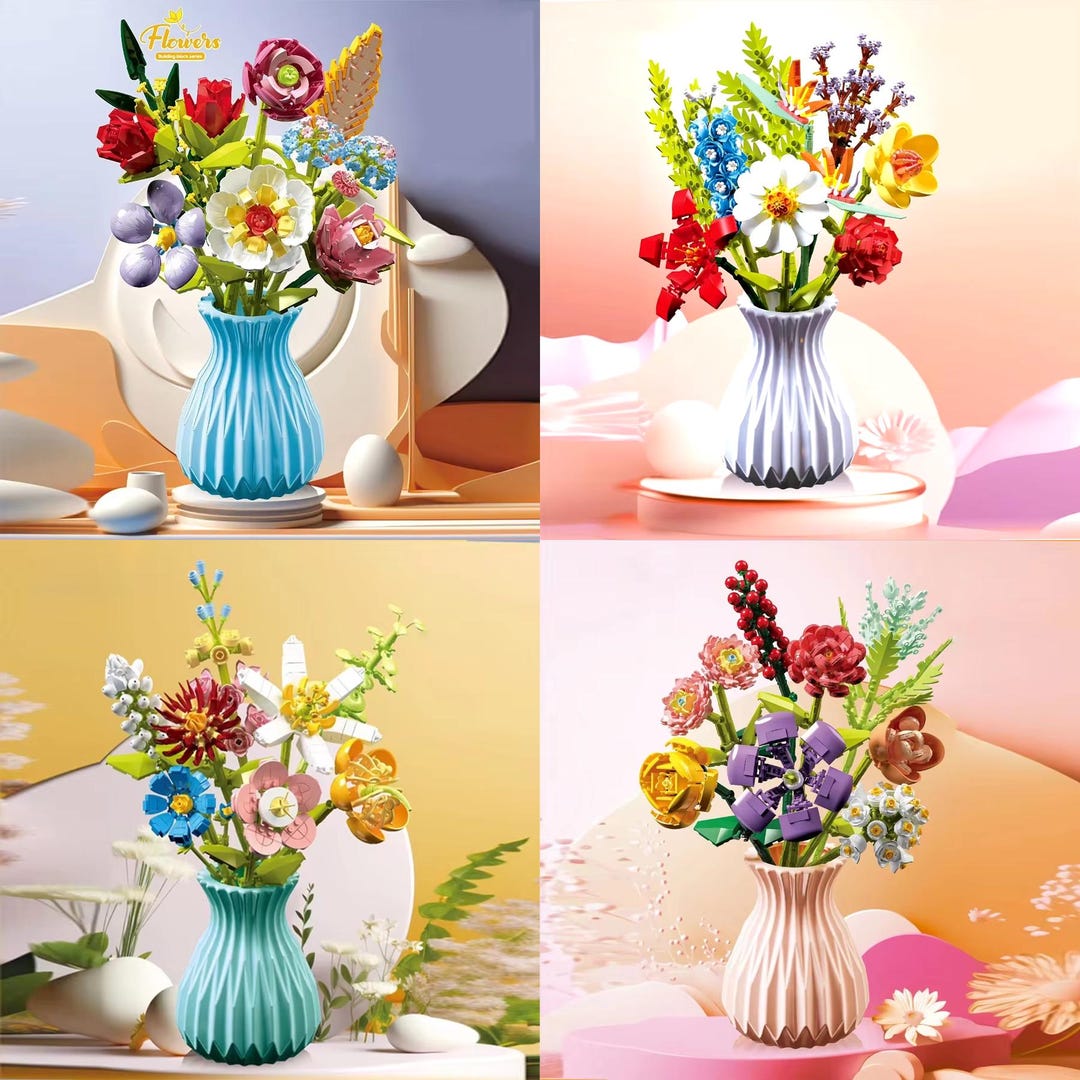 Flower Bouquet in a Vase Building Brick. DIY Flower Building Kit ...
