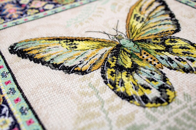 Yellow Butterfly Cross-stitch Kit on Aida 16 Count Canvas. - Etsy