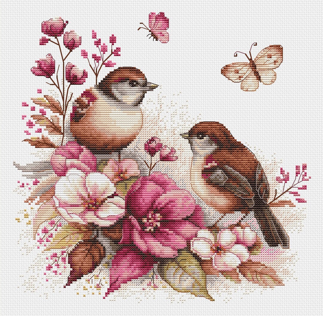 The Birds - Spring. Sparrows in Flowers Cross-stitch Kit on Aida 16 ...