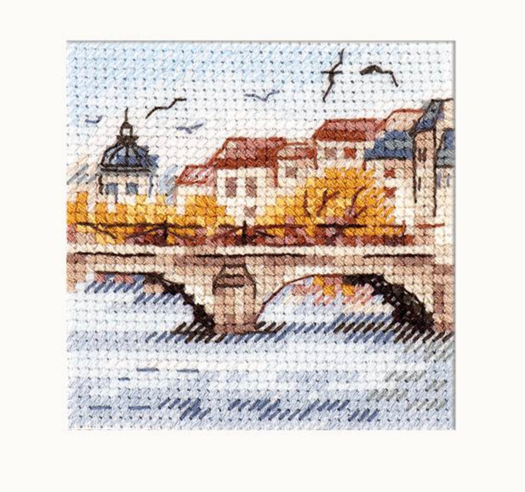 Bridge View Cross-stitch Kit on Aida 14 Count Canvas. Monochrome Little ...
