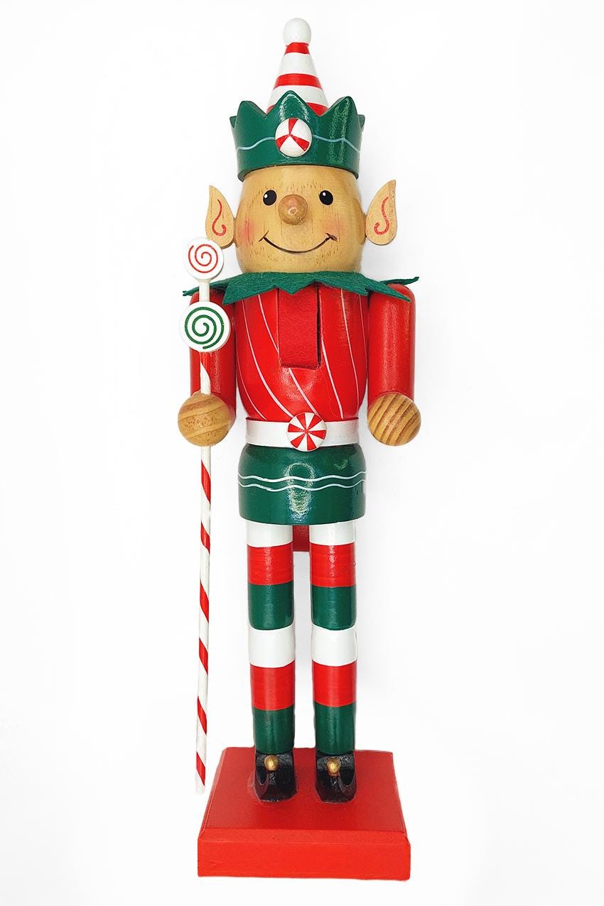 Set of 2 Christmas Nutcrackers - Santa and Elf Wooden Decorations for ...