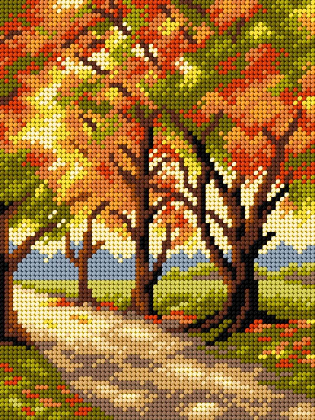 Autumn Forest Needlepoint Canvas for Half Stitch Without Yarn. Golden ...