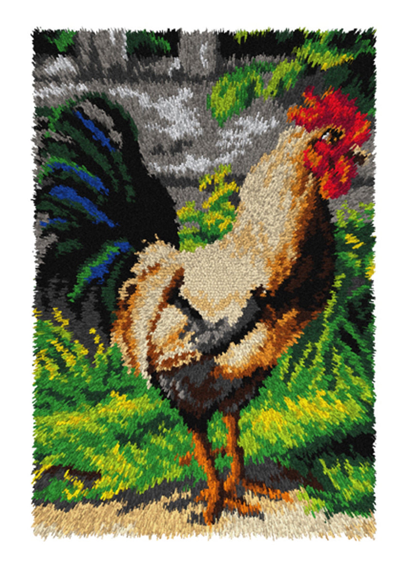Latch Hook Rug Kit - Rooster. Printed Tapestry Canvas. DIY Latch Kit ...