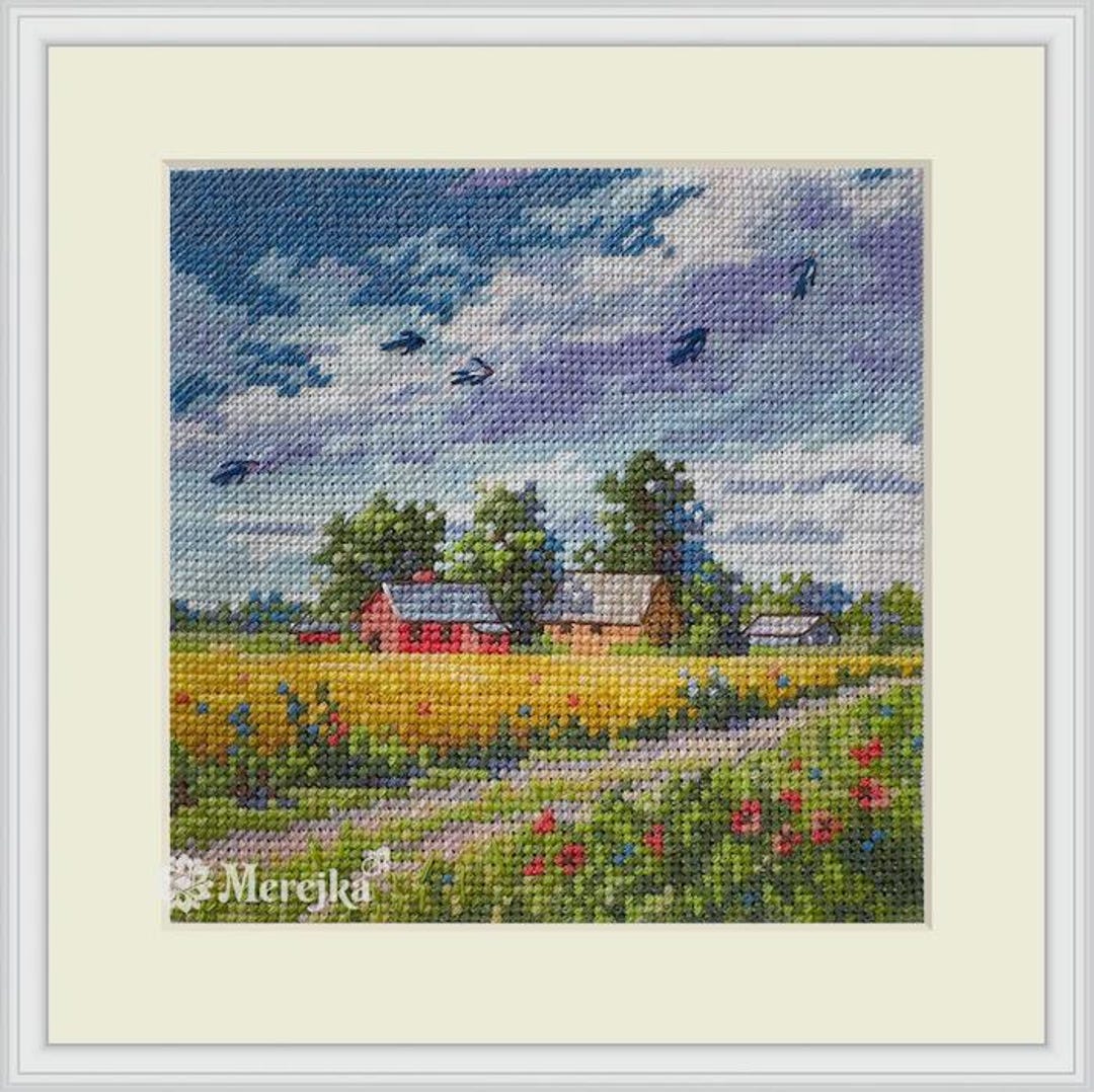 Counted Cross-stitch Kit - Summer. Rural Landscape With Barn & Field ...
