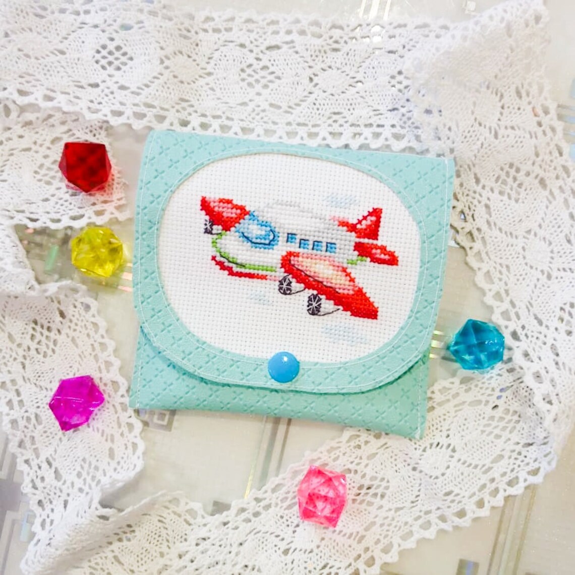 Plane cross-stitch kit on Aida 14 count canvas. Monochrome | Etsy