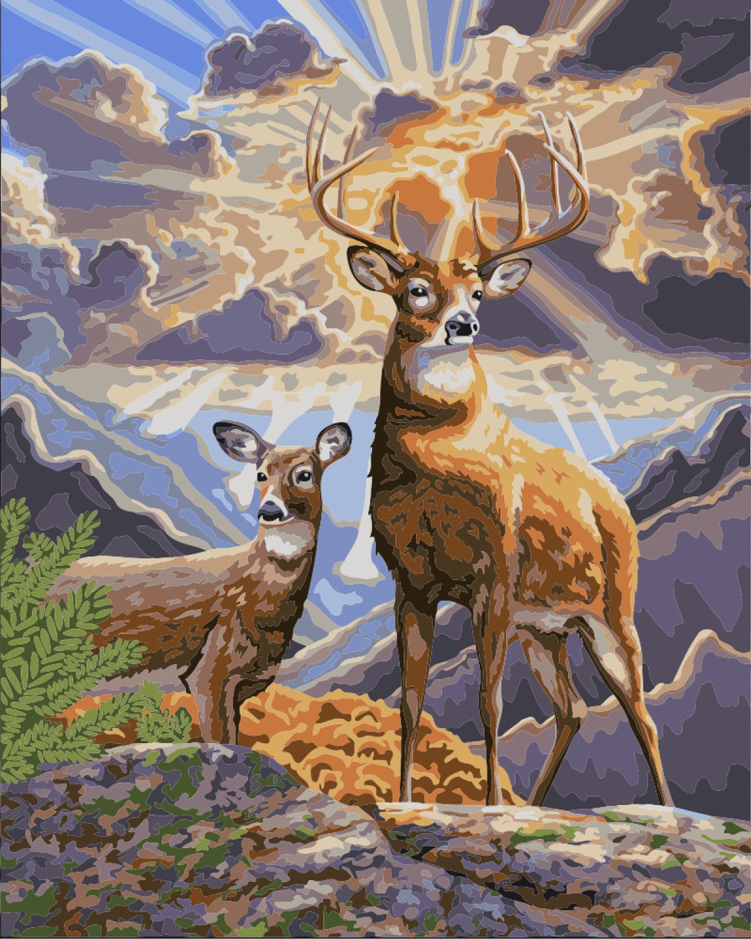 Paint by Numbers Kit Forest Deer H062 19.69 X 15.75 in DIY Acrylic ...