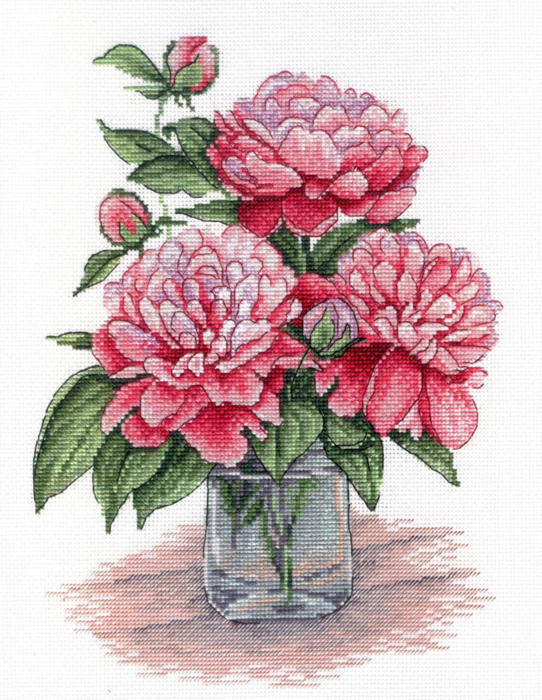 Red Flowers Cross Stitch Kit. Flower Cross Stitch Pattern on Aida 14 ...