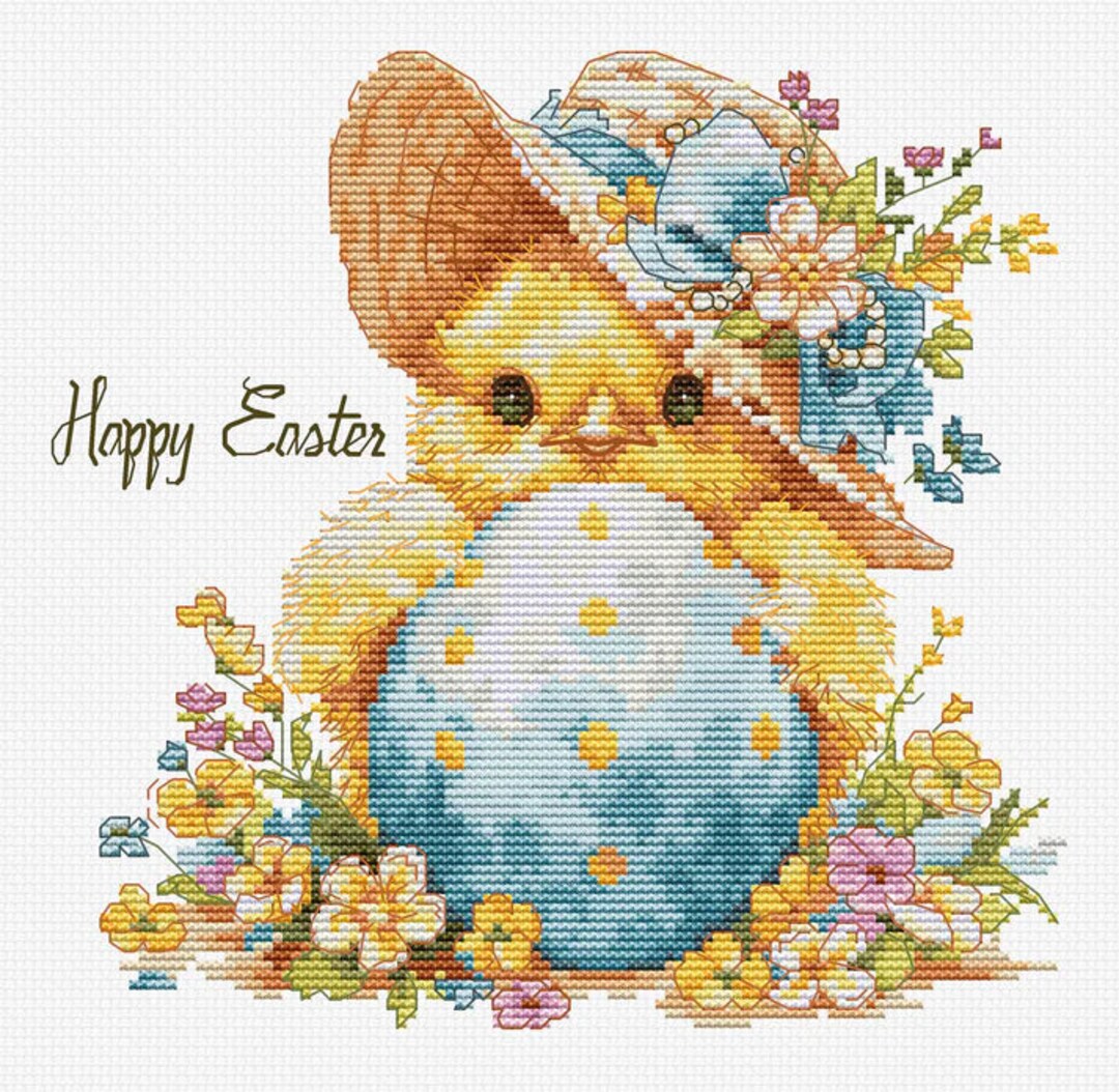 The Happy Chicken - Cross-stitch Kit on Aida 16 Count Canvas. Easter ...