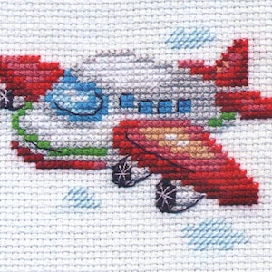 Plane Cross-stitch Kit on Aida 14 Count Canvas. Monochrome Little ...