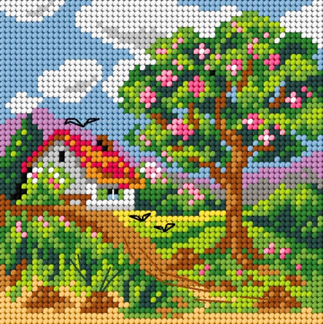 Needlepoint Canvas for Half Stitch Without Yarn. Four Seasons - Spring ...