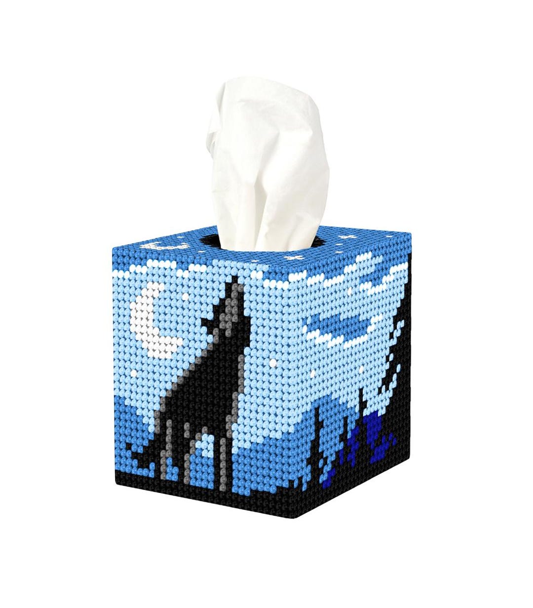 Needlepoint Tissue Box Cover Kit – Forest at Night. Halfstitch Kit With ...