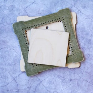Square Grey Wooden Frame for Cross Stitch. Delicate Openwork Cut ...