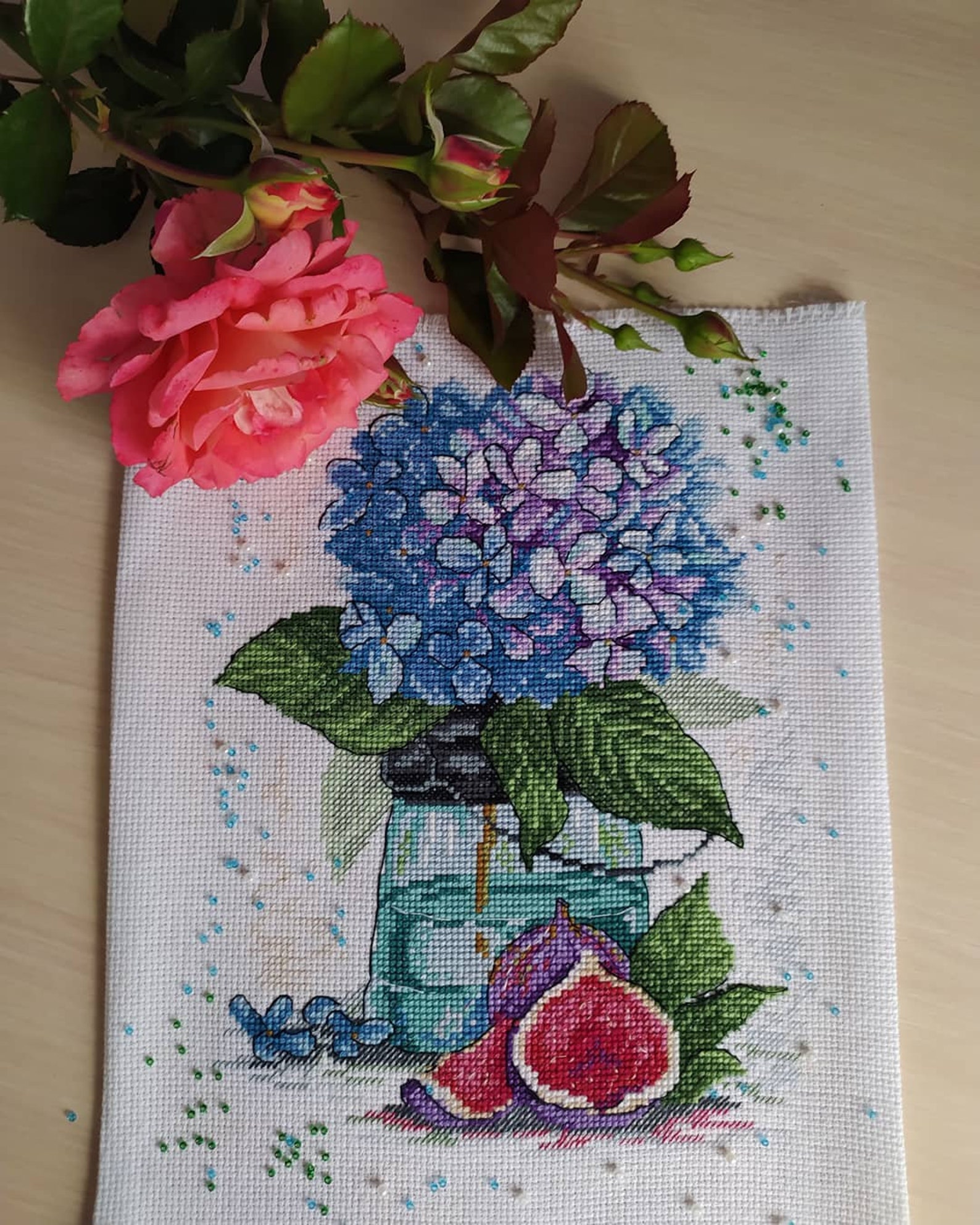 Hydrangea Cross Stitch Kit. Blue Flower Cross Stitch Pattern. Flower in ...