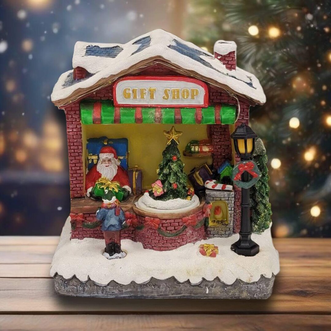 Santa’s Gift Shop With Holiday Tree and Lights. Lighted Christmas ...