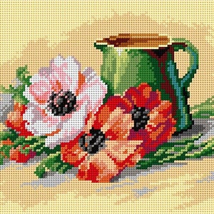 Jug and Red Poppies Catherine Klein. Needlepoint Canvas for Half Stitch ...